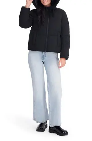 KENNETH COLE Short Hooded Puffer Jacket - Black