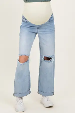 PINKBLUSH Open Knee Cuffed Boyfriend Fit Maternity Jeans