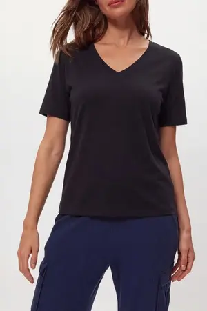 MENINA STEP Short Sleeve V-neck Cotton T-shirt