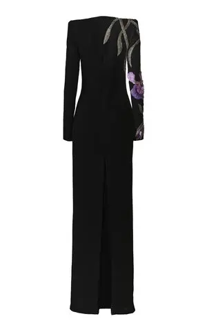 Naeem Khan Floral Applique Crepe Gown