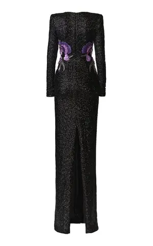 Naeem Khan Floral Applique Sequined Gown