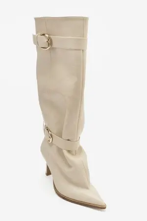 PROLOGUE SHOES Marcella Stiletto Knee High Boot Ecru