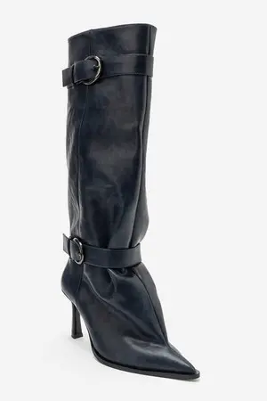 PROLOGUE SHOES Marcella Stiletto Knee High Boot - Navy