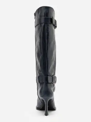 PROLOGUE SHOES Marcella Stiletto Knee High Boot - Navy
