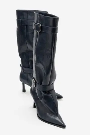 PROLOGUE SHOES Marcella Stiletto Knee High Boot - Navy