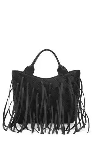 BEHNO Katrina Mini Fringe Leather Tote - Black