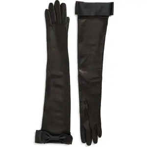 Givenchy Bow Lambskin Leather Opera Gloves - Black