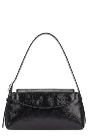 BEHNO Yara Crinkle Leather Baguette Bag - Black