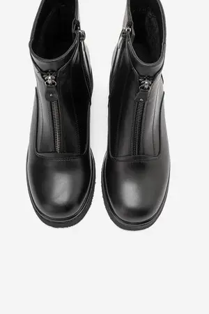 FOREVER & ALWAYS SHOES Stena Leather Front Zip Block Heel Boot - Black