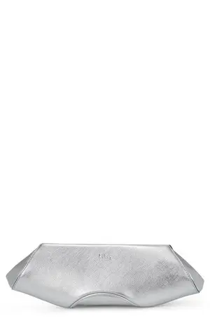 BEHNO Mini Elizabeth Baguette Metallic Leather Frame Clutch - Silver