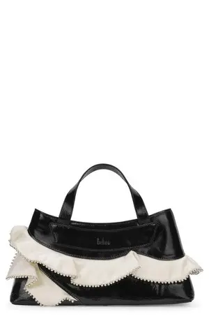 BEHNO Franca Leather Ruffle Shoulder Bag - Black