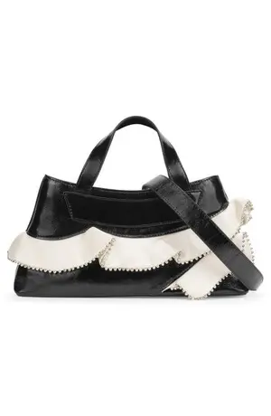 BEHNO Franca Leather Ruffle Shoulder Bag