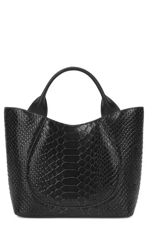 BEHNO Katrina Mini Python Embossed Leather Tote - Black