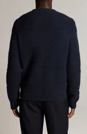 Vince Rugby Stripe Garter Stitch Wool Sweater