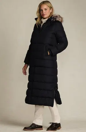 LANDS' END Plus Size Max 600 Down Long Maxi Coat Black