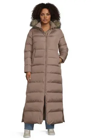 LANDS' END Plus Size Max 600 Down Long Maxi Coat Cocoa