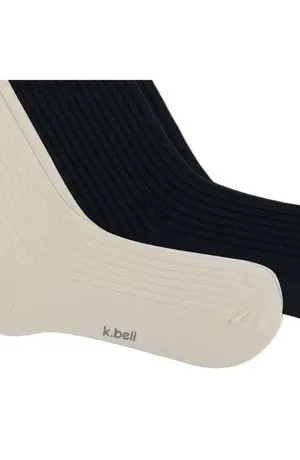 K BELL SOCKS Lace Trim Micro Rib 2-pack Midi Socks