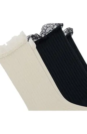 K BELL SOCKS Lace Trim Micro Rib 2-pack Midi Socks