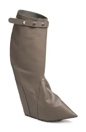 Rick Owens Taconaska Pointed Toe Leather Wedge Knee High Boot - Dust