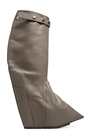 Rick Owens Taconaska Pointed Toe Leather Wedge Knee High Boot