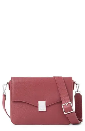 BEHNO Pebbled Leather Slouchy Flap Crossbody Bag Cherry