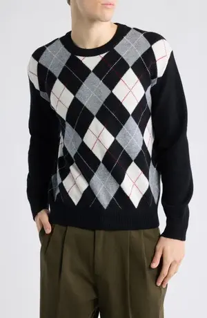 DUNST Gender Inclusive Argyle Wool Crewneck Sweater Black