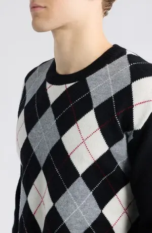 DUNST Gender Inclusive Argyle Wool Crewneck Sweater - Black