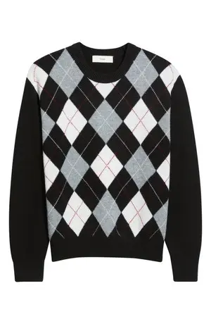 DUNST Gender Inclusive Argyle Wool Crewneck Sweater - Black