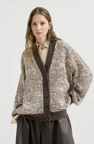 Brunello Cucinelli Dazzling Craquelé Embroidery Cardigan In Mohair And Wool - Silver