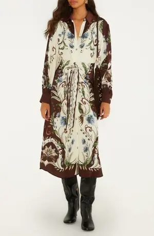 Farm Rio Millena Midi Shirt Dress - Millena Winter White