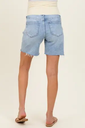 PINKBLUSH Distressed Frayed Hem Midi Maternity Jean Shorts