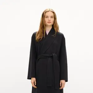 Theory Shawl Collar Coat In Double-face Wool-cashmere - Black