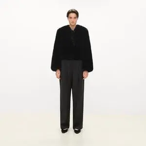Theory V-neck Jacket In Faux Fur Black