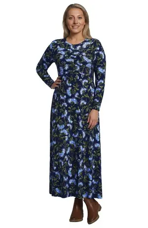 LANDS' END Silky Knit Ruched Maxi Dress - Deep Sea/blue Hydrangea