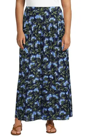 LANDS' END Plus Size Silky Knit Maxi Skirt Deep Sea/blue Hydrangea