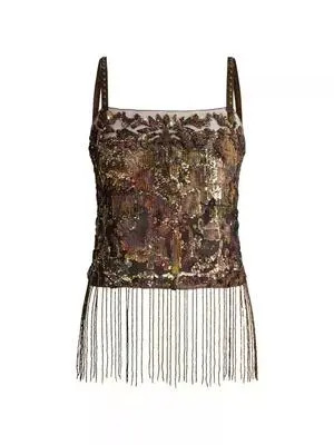 Ralph Lauren Sonara Sequin-embellished Fringe-trim Top