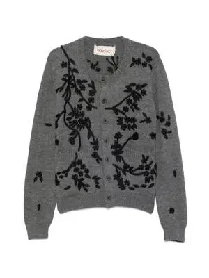 BAZISZT Floral-embroidered Cardigan - Grey