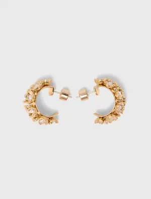 Maje Rhinestone Flower Hoop Earrings - Gold