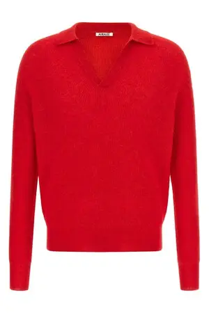 Auralee Baby Suri Alpaca Sheer' Polo Shirt - Red