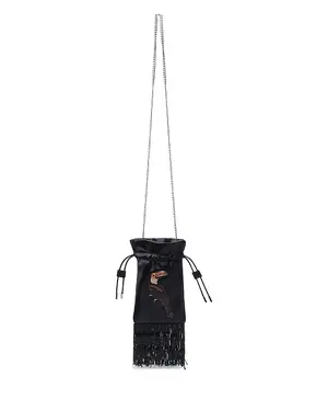 Farm Rio Mini Fringed Satin Bucket Bag