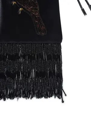 Farm Rio Mini Fringed Satin Bucket Bag
