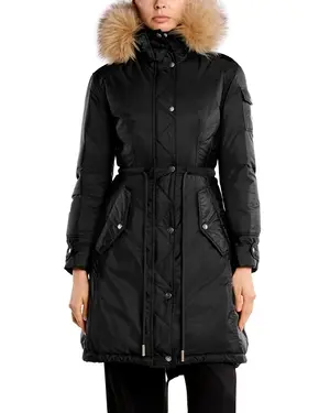 Moncler Moustique Hooded Shearling Trim Long Down Parka - Black