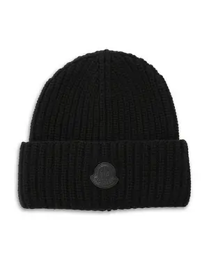 Moncler Ribbed Beanie Hat - Black