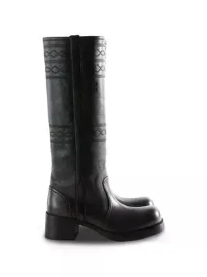Miu Miu Embroidered Leather Boots - Grey