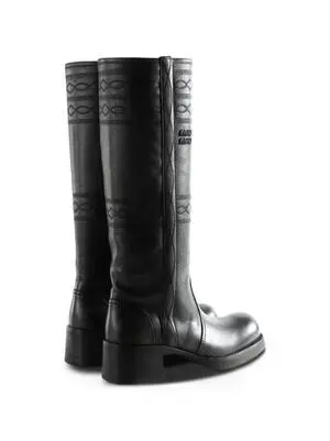 Miu Miu Embroidered Leather Boots - Grey