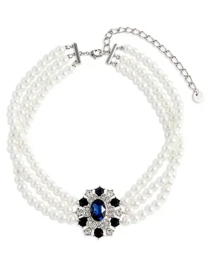 SELF-PORTRAIT Crystal Imitation Pearl Choker, 11.9 - Blue