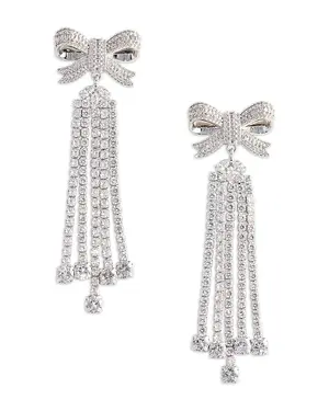 SELF-PORTRAIT Crystal Bow Drop Earrings - Silver