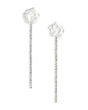 SELF-PORTRAIT Imitation Pearl Flower Crystal Droplet Earrings - Silver