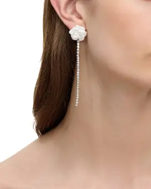 SELF-PORTRAIT Imitation Pearl Flower Crystal Droplet Earrings
