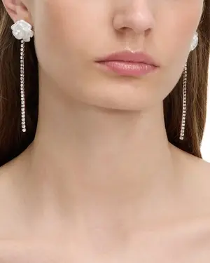 SELF-PORTRAIT Imitation Pearl Flower Crystal Droplet Earrings